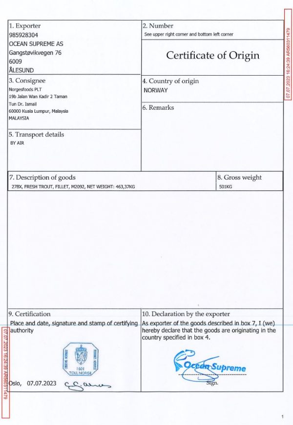 Proof-of-Origin Documentation – Norgesfoods